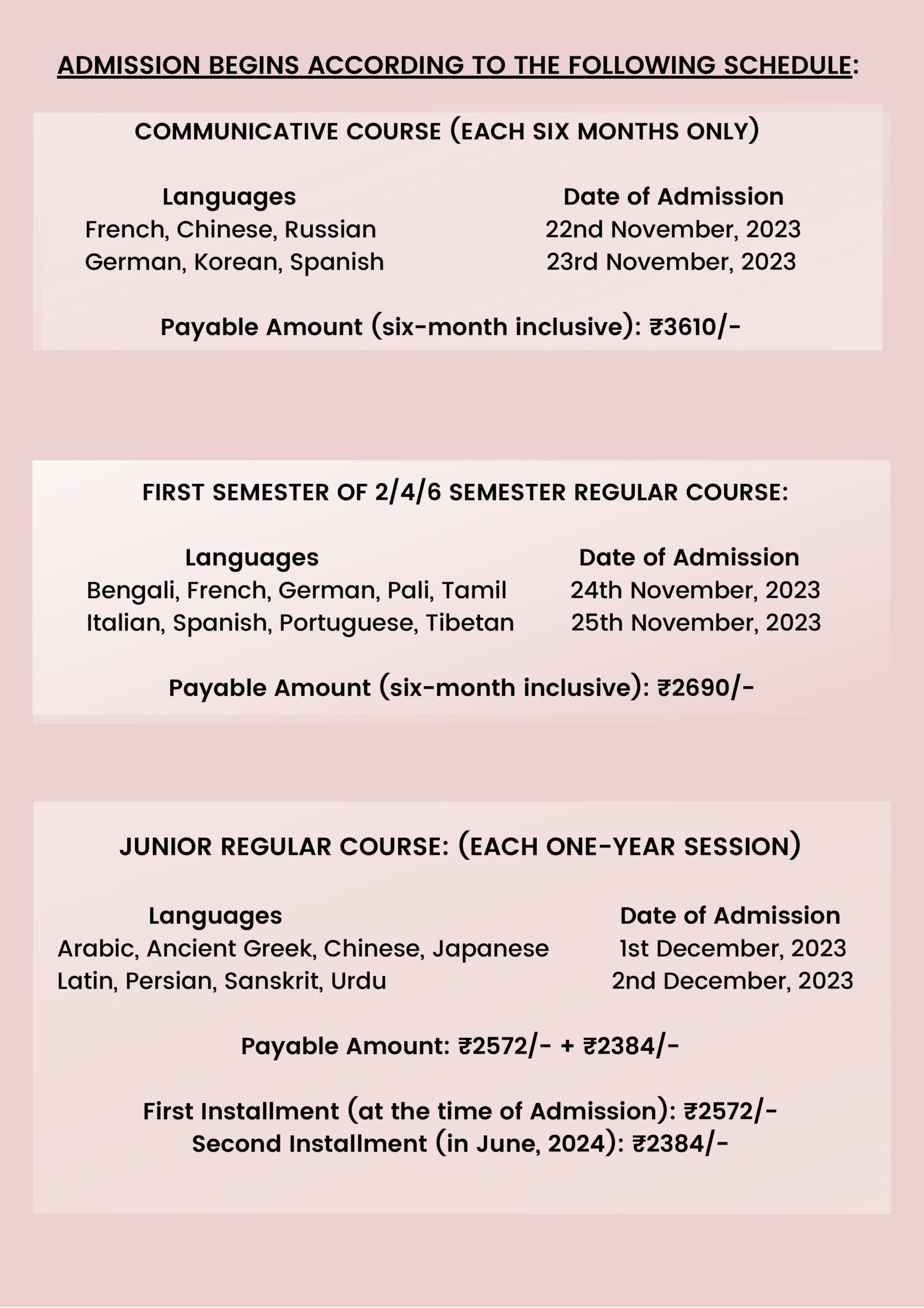Admission to Language Courses other than English – RKM Institute of Culture